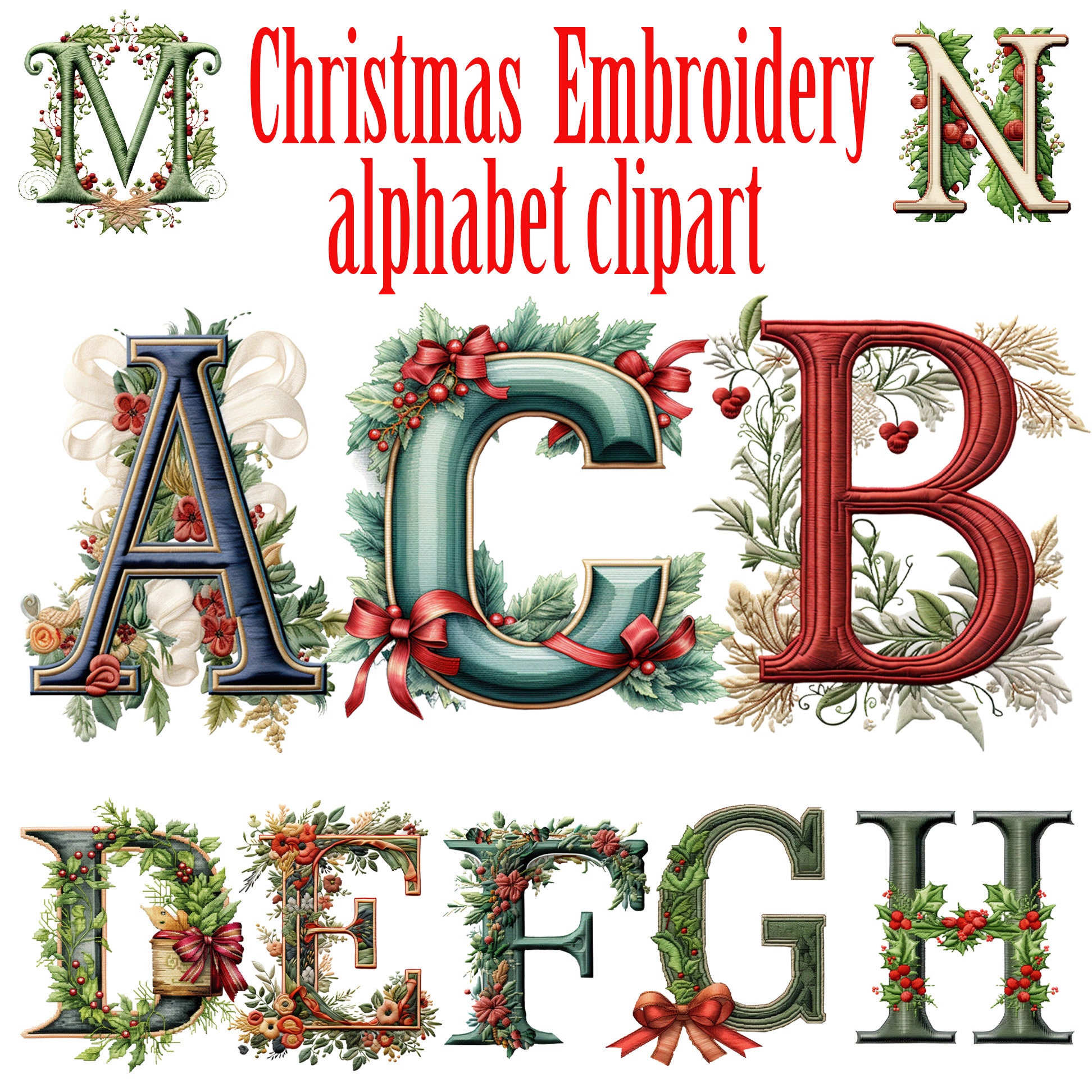 Christmas Alphabet Clipart,christmas Letters Png,embroidery Alphabet ...