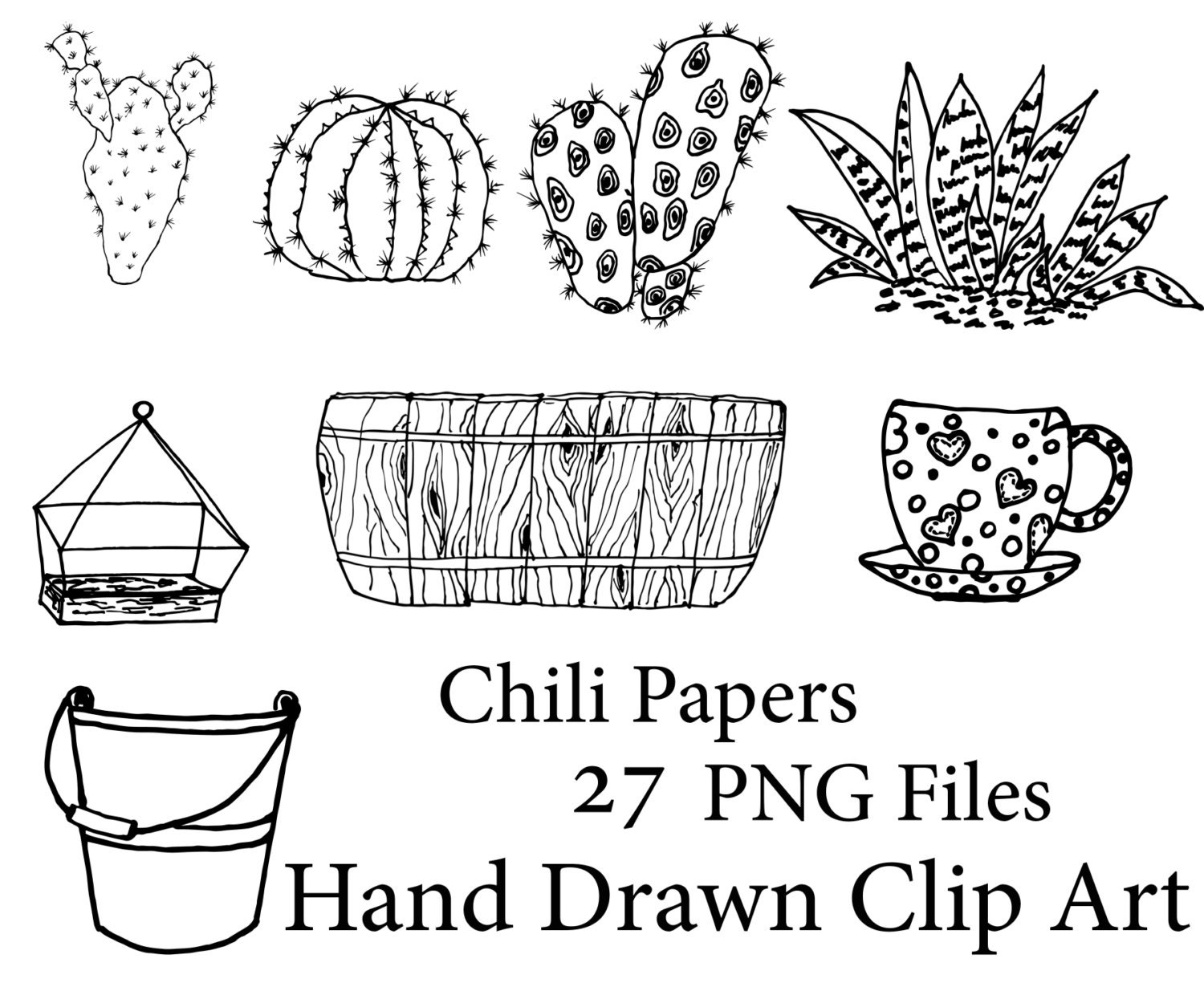 Succulent Clipart: CACTUS CLIPART Doodle Cactus | Etsy