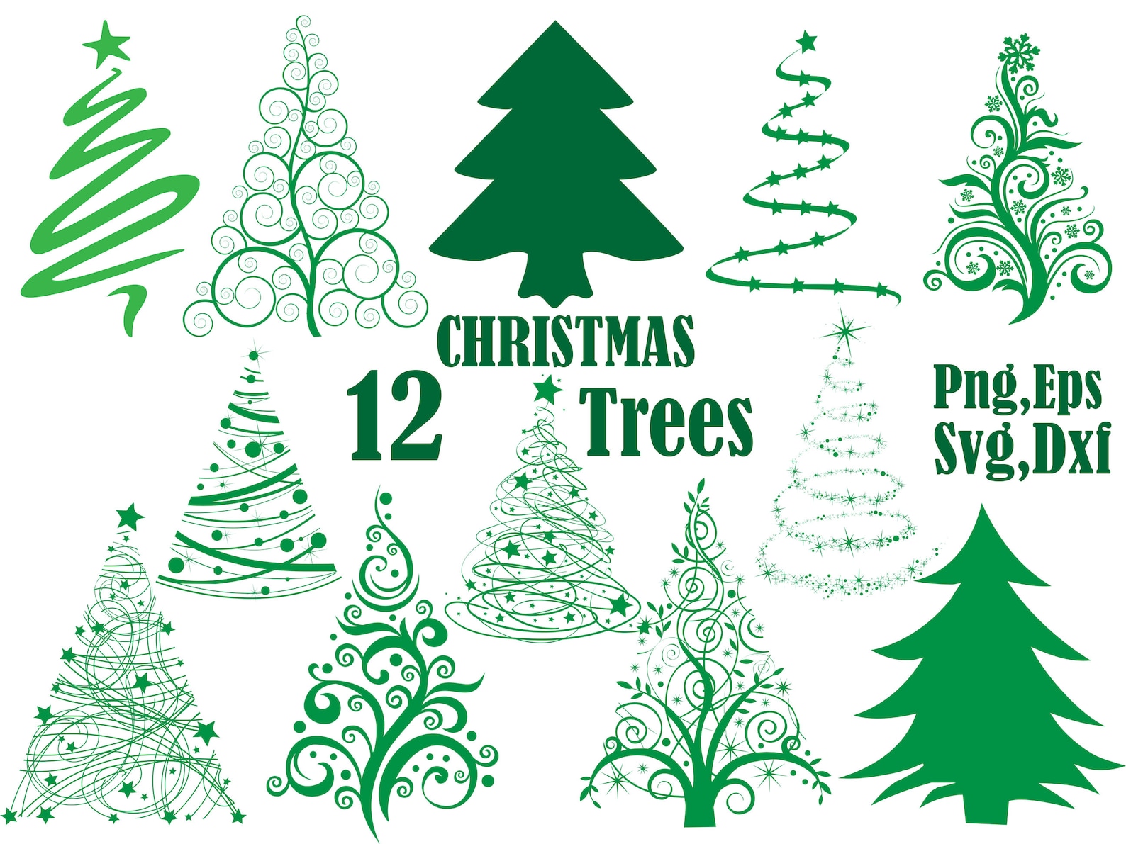 Christmas Tree Svg Silhouette Clipart: pine TREES - Etsy
