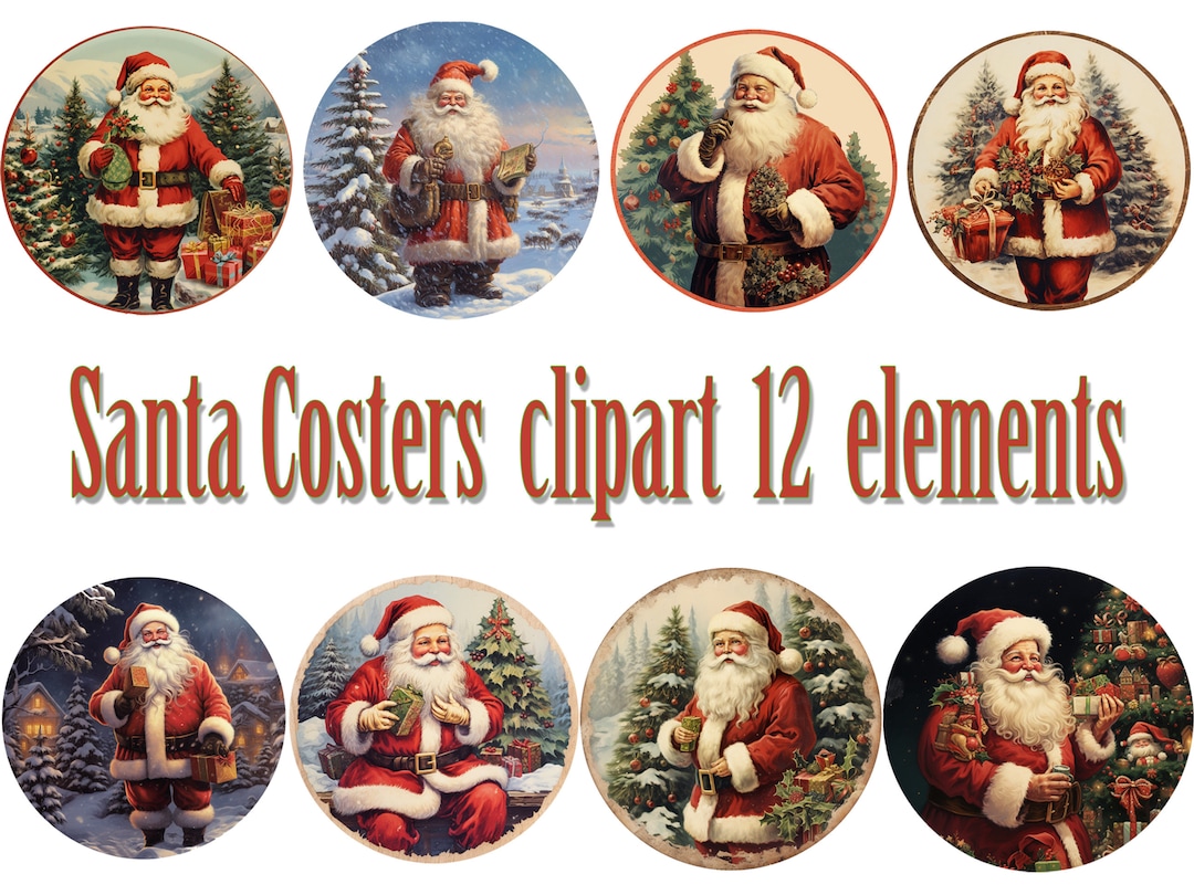 Vintage Santa Clipart,santa Coasters Png,retro Santa Clipart,vintage ...