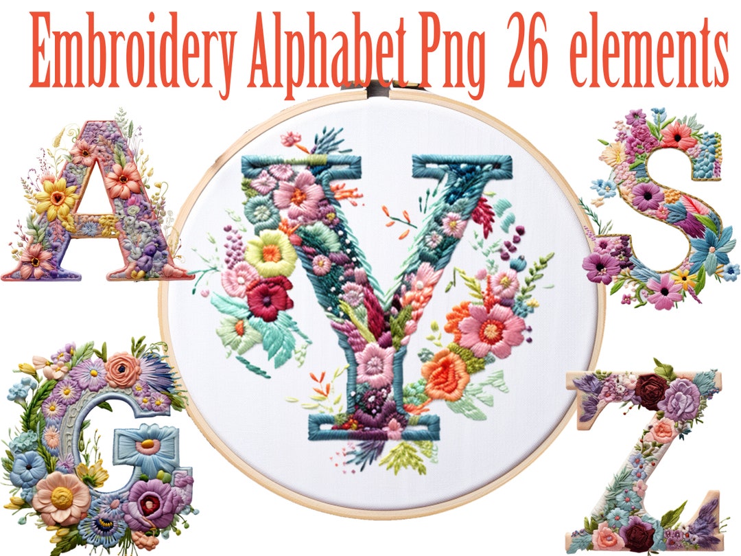 Embroidery Alphabet Clipart,embroidery Letters Png,embroidery Monogram ...