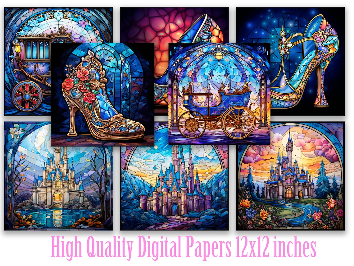 Cinderella Digital Papers,stained Glass Digital Papers,stained Glass ...
