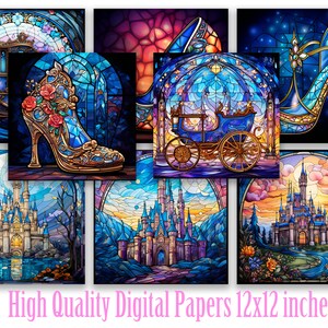 Cinderella Digital Papers,stained Glass Digital Papers,stained Glass ...