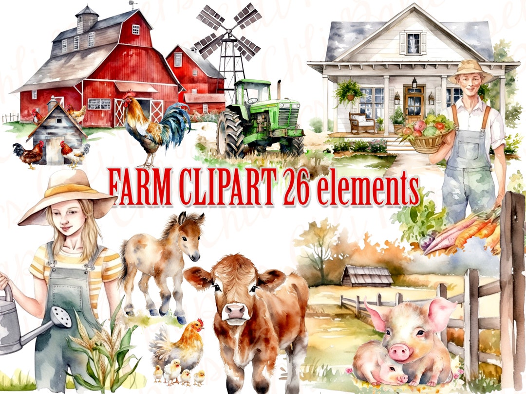 Farm Clipart,farmhouse Clipart,barn Clipart,farm Fences Clipart,farm ...