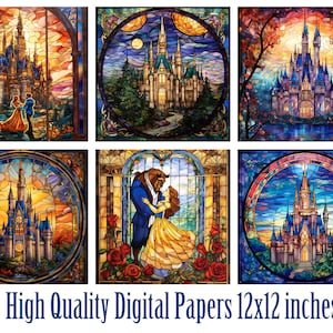 Beauty and the Beast Papers,stained Glass Digital Papers,stained Glass ...