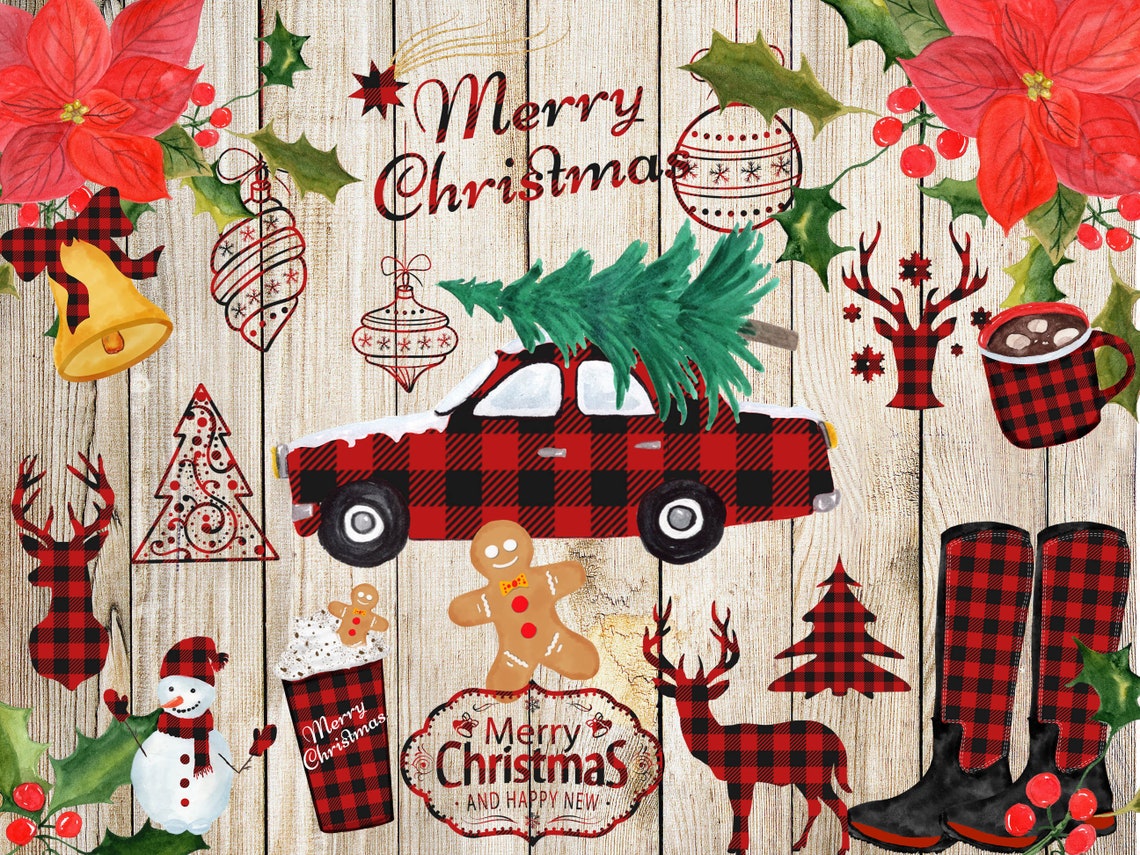 Christmas clipart: CAR WITH TREE Christmas | Etsy