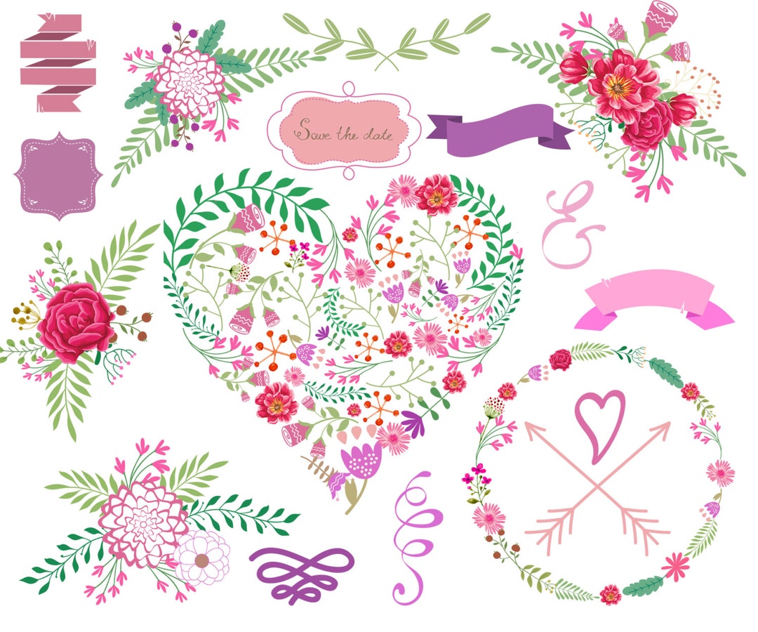 Wedding Floral Clipart: "wedding CLIP Art" Digital Wreath Floral Frame ...