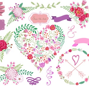Wedding Floral Clipart: "wedding CLIP Art" Digital Wreath Floral Frame ...