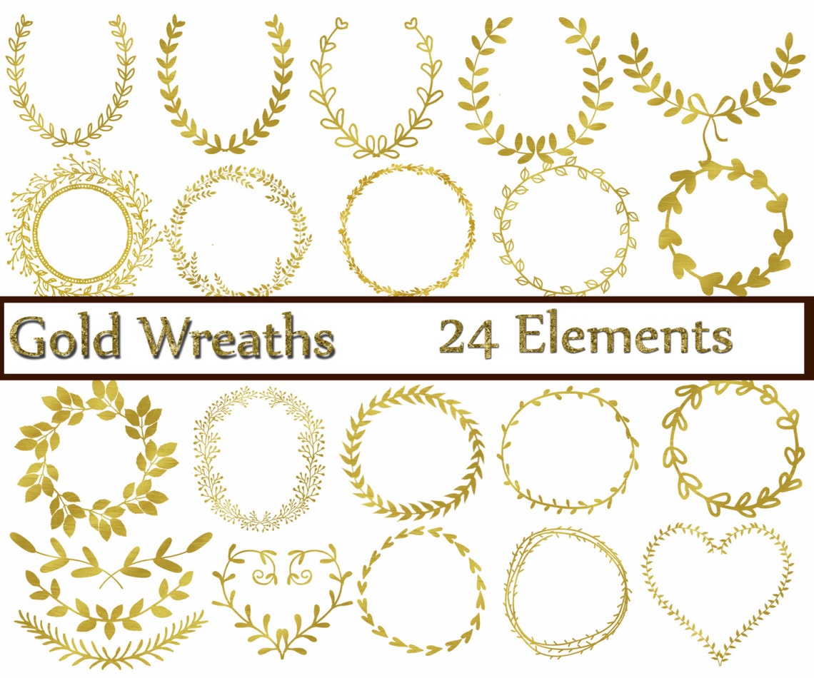 Gold Wreaths Clip art: GOLD WREATHS CLIPART Gold | Etsy