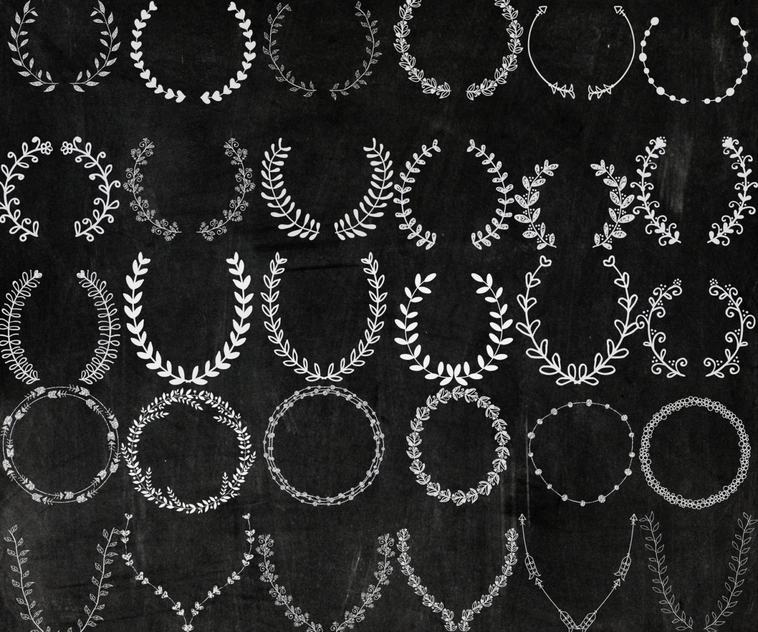Chalkboard Laurels Wreath Clipart: "chalkboard CLIP Art" Hand Drawn ...