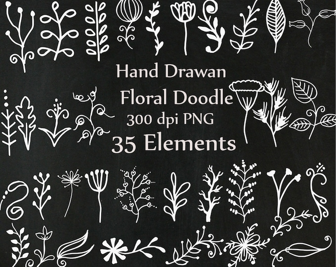 Chalkboard Doodle Flowers Clipart: chalk Flowers - Etsy