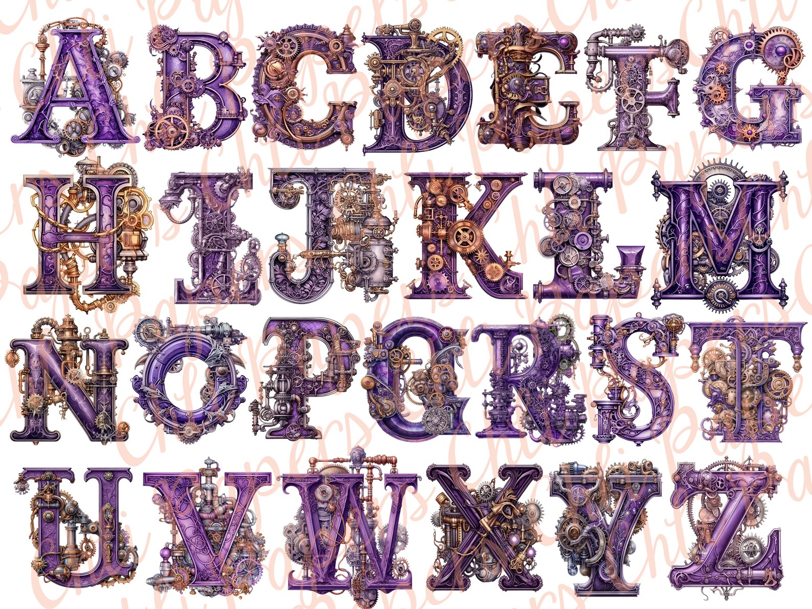 Steampunk Alphabet Clipart,steampunk Letters,steampunk Font Png ...