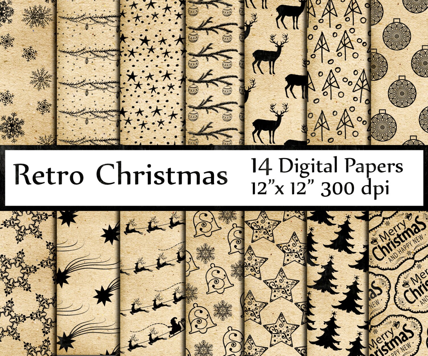 Retro Christmas Digital Papers: christmas Papers - Etsy UK