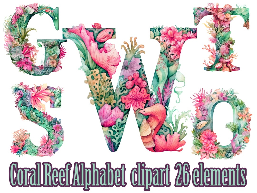 Sea Life Alphabet.coral Reef Letters Png,alphabet Coral Reef,monogram ...
