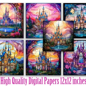 Princes Castle Digital Papers,stained Glass Digital Papers,fairytale ...