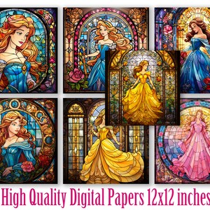 Princesses Digital Papers,stained Glass Digital Papers,fairytale Papers ...
