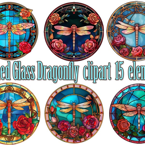 Dragonfly Stained Glass Clipart - Etsy