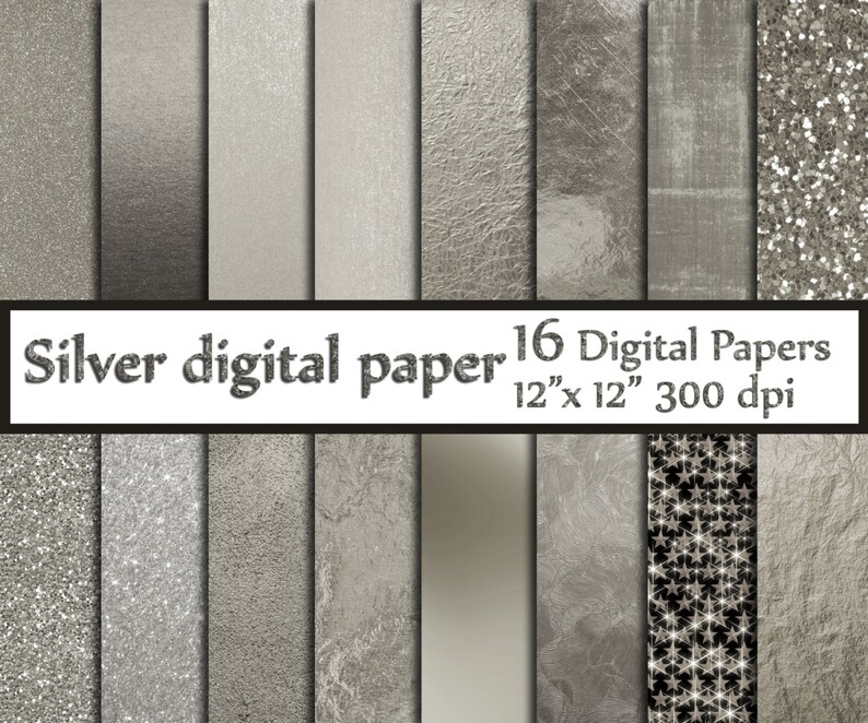 Silver Digital Paper: silver FOIL Papers Platinum - Etsy