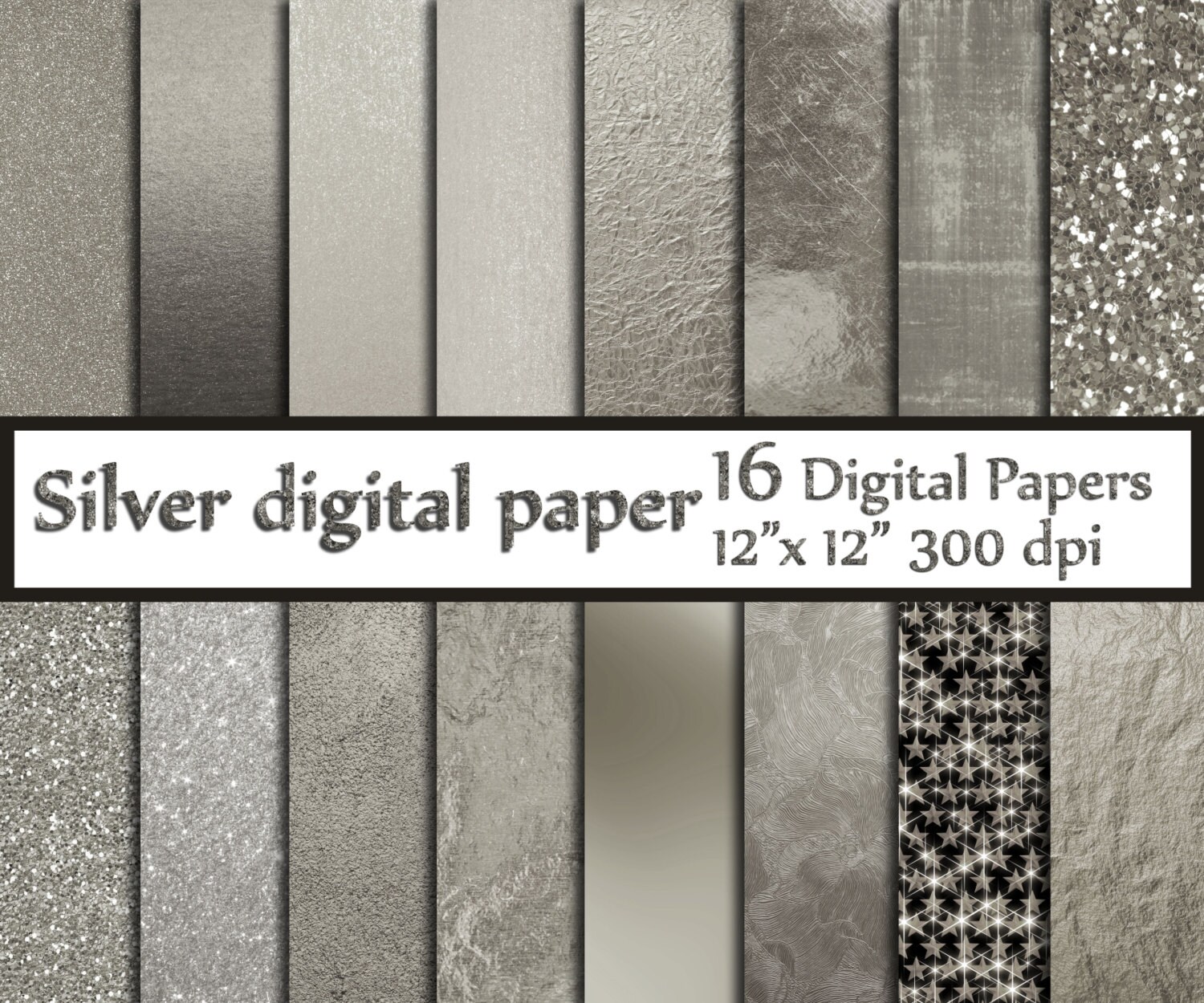 Silver Digital Paper: silver FOIL Papers Platinum - Etsy