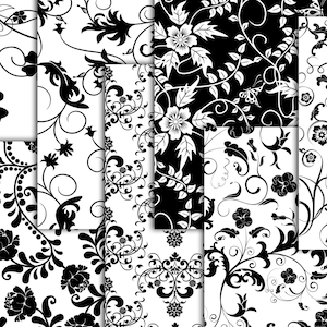 Black Floral Digital Paper: "floral Papers" Black and White Digital ...