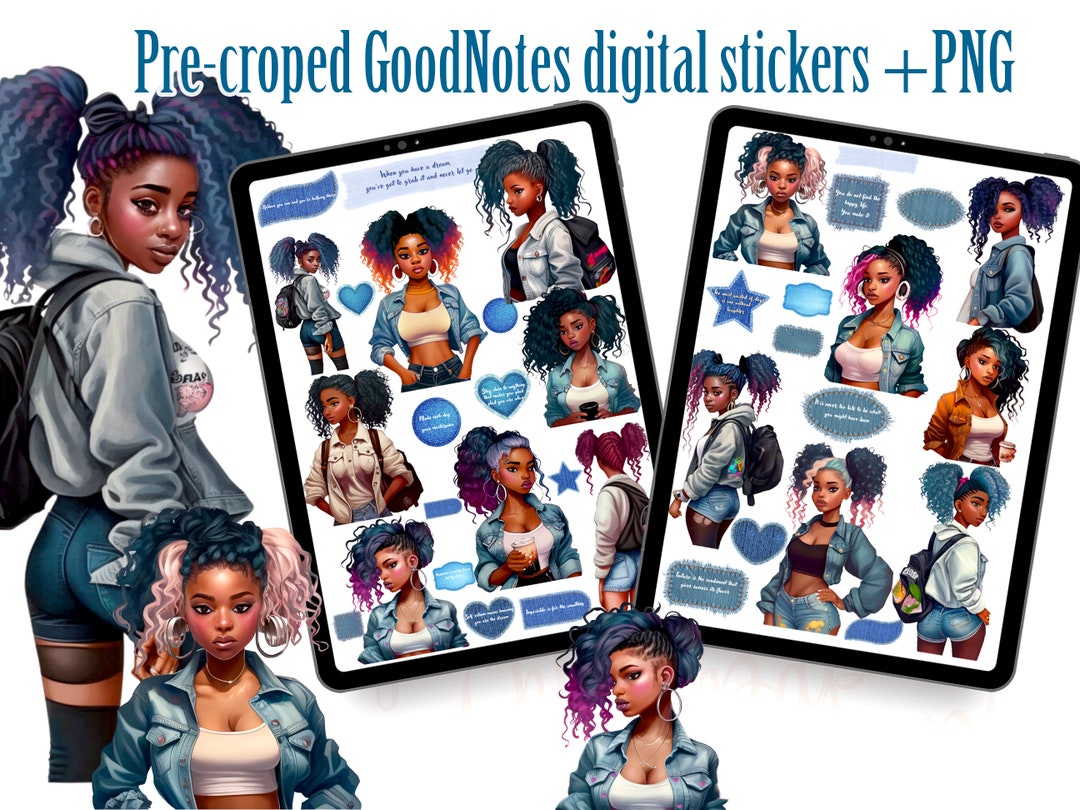 Precropped Goodnotes Stickers,black Girl Stickers,jeans Girl Stickers ...