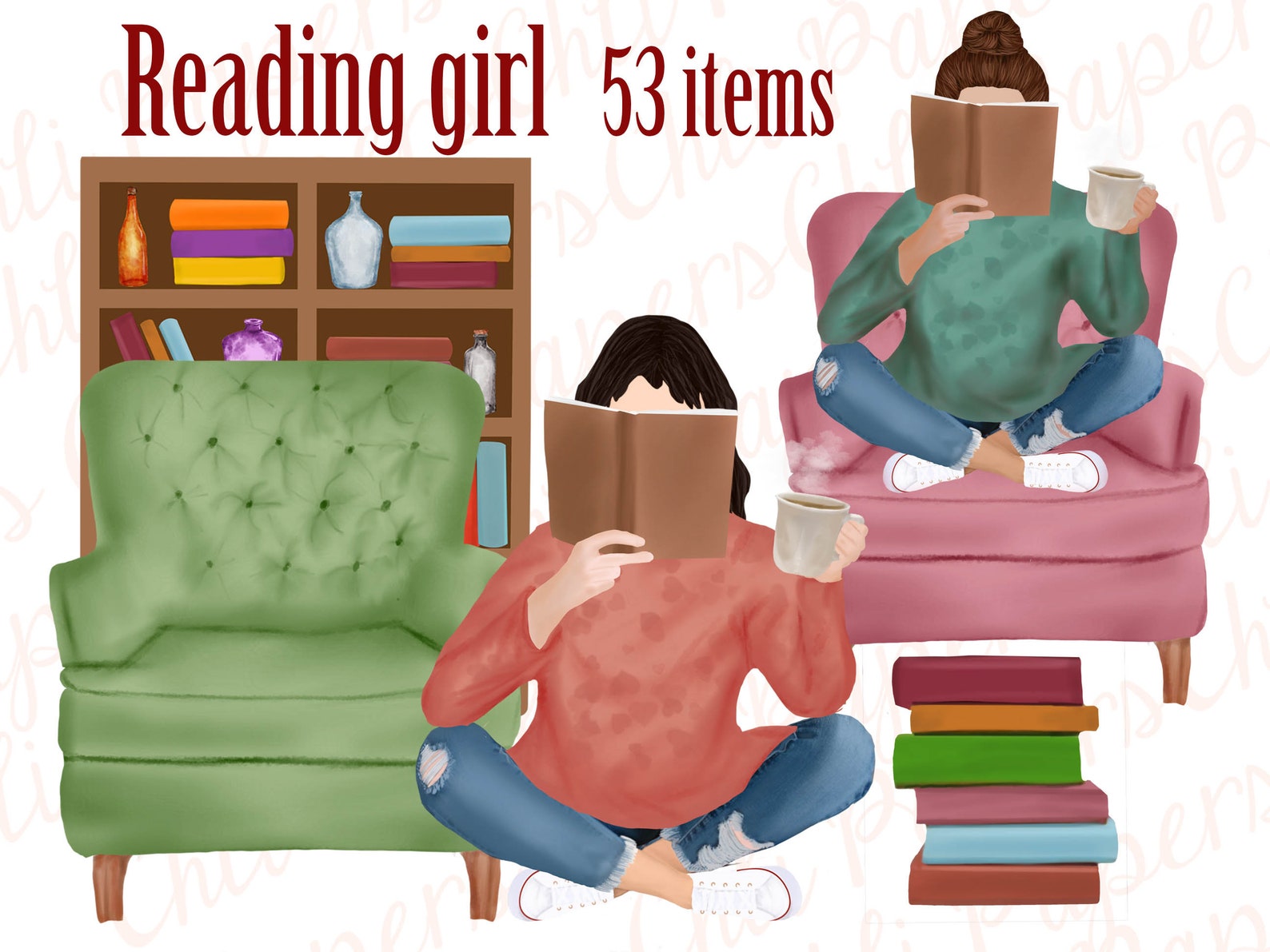 Book ClipartGirl with bookReading GirlBook GraphicsBook | Etsy