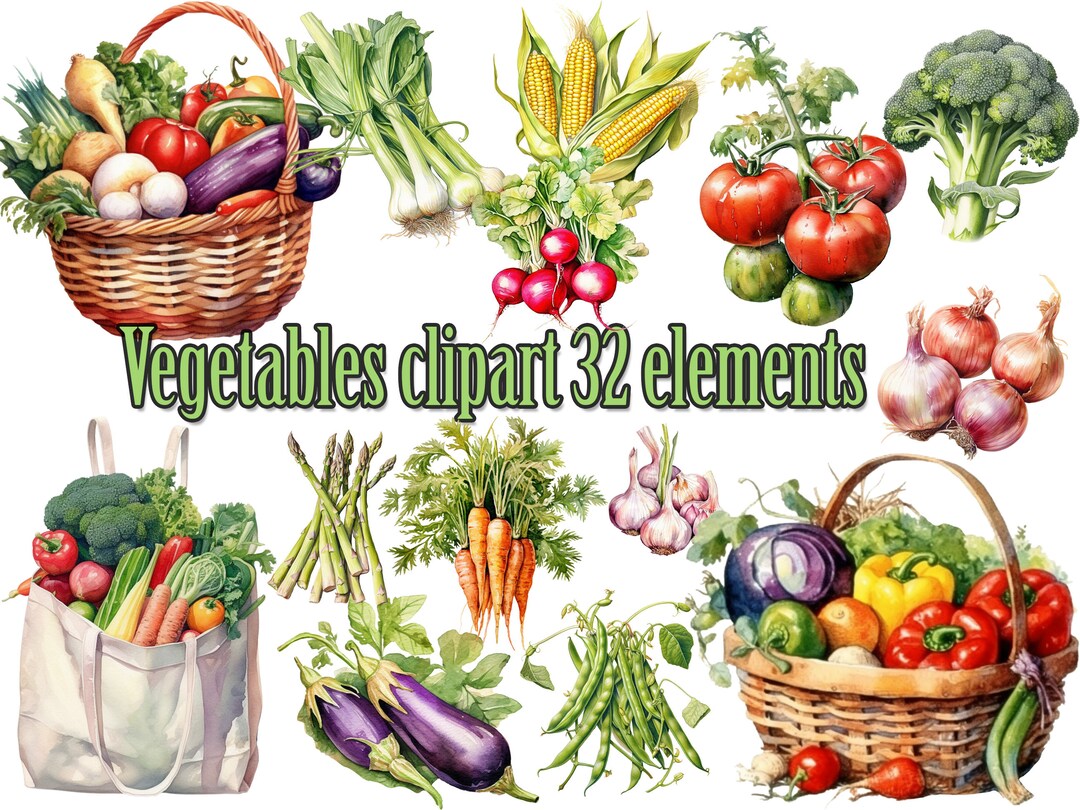 Vegetables Clipart,vegetable Baskets Clipart,watercolor Vegetables Png ...