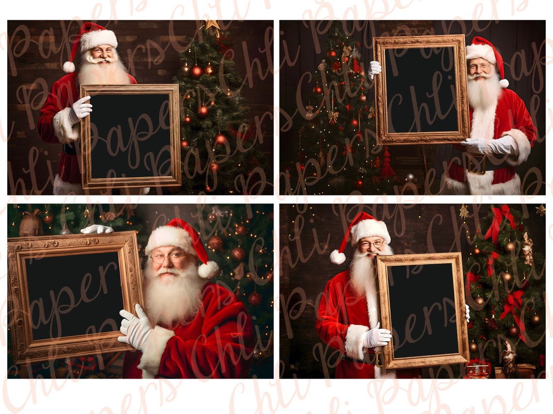 Santa Holding Phot Frame Backdrop, Christmas Digital Backdrop, Santa ...