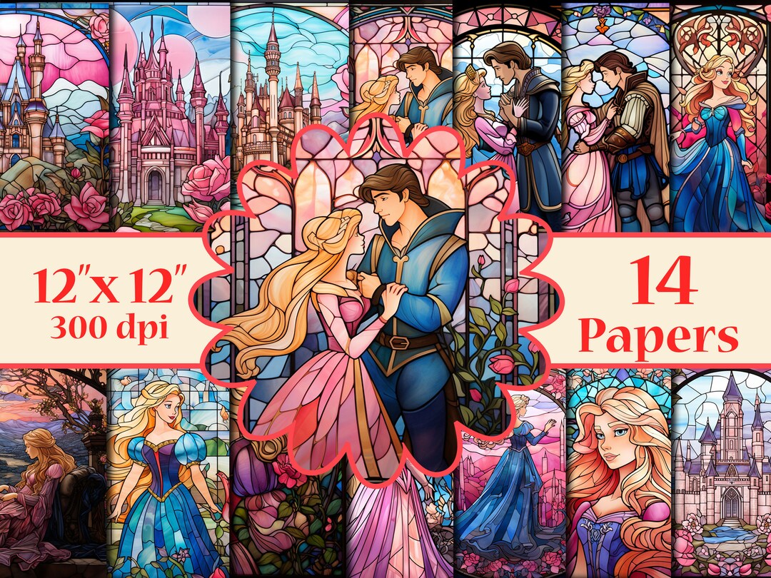 Sleeping Beauty Digital Papers,stained Glass Digital Papers,stained ...