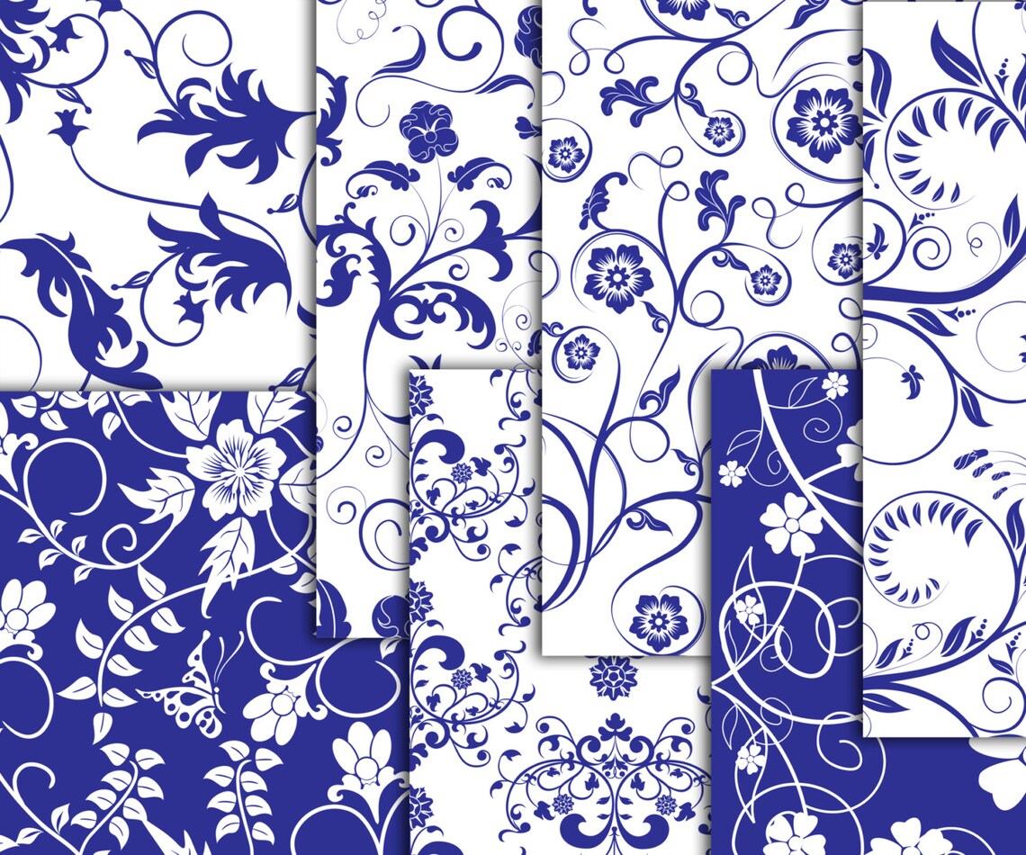 Blue Floral Digital Paper: floral Papers Floral - Etsy