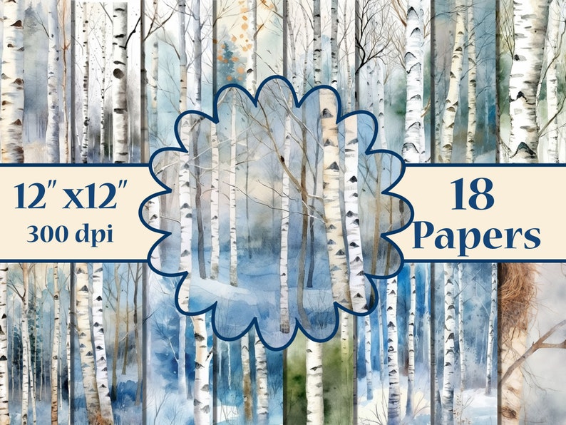 Winter Forest Digital Paper,birch Digital Papers,birch Printable,forest ...