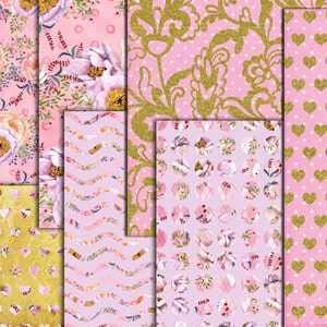 Pink Digital Paper Pack: "floral DIGITAL Papers" Vintage Papers Shabby ...