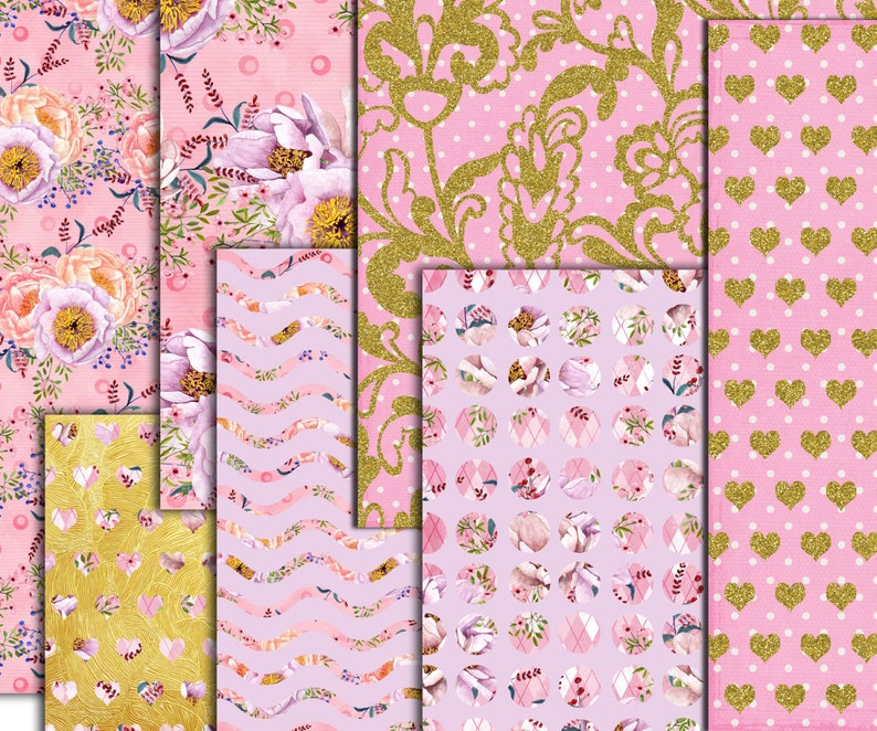 Pink Digital Paper Pack: floral DIGITAL Papers - Etsy
