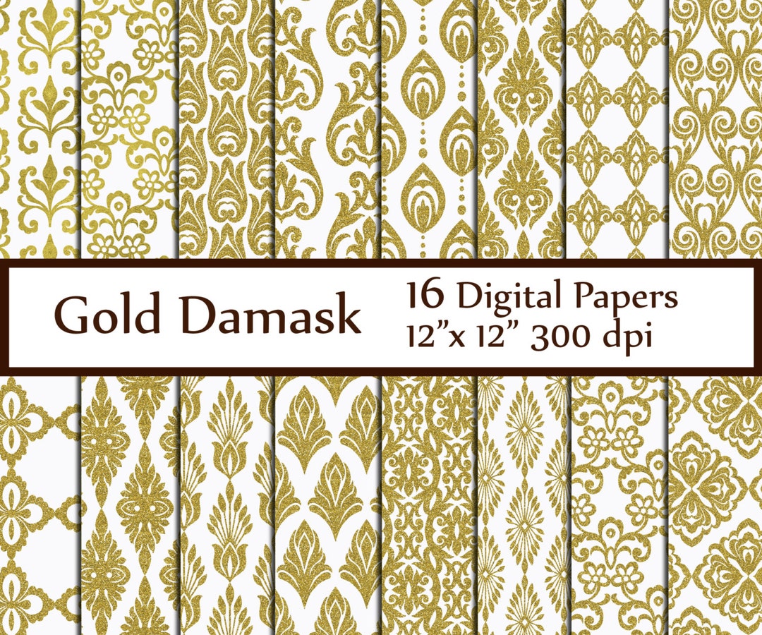 Gold Damask Digital Paper: gold DIGITAL Paper White and Gold Damask ...