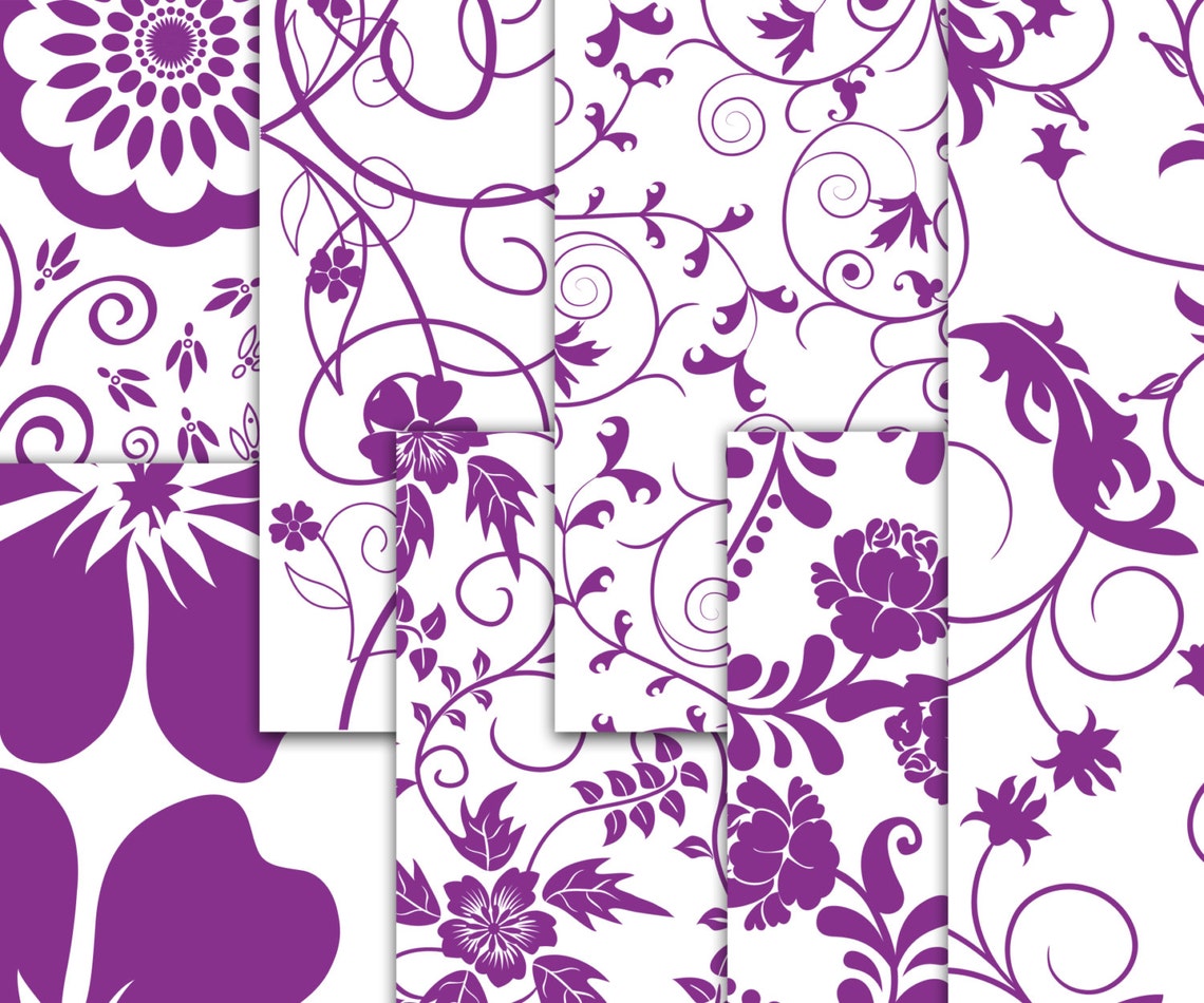 Purple Floral Digital Paper: floral Paper - Etsy
