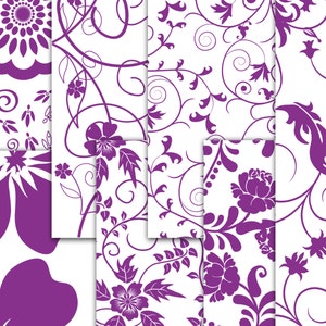 Purple Floral Digital Paper: "floral Paper" Printable Flowers Paper ...