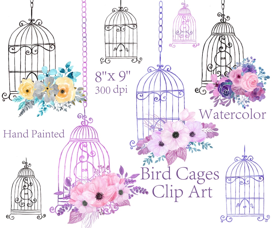 Watercolor Floral Bird Cage Clipart Wedding Elements Invitation Clipart ...