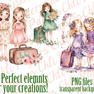 Watercolor Cute Girls Clipart,girls With Suitase,best Friends Travel ...