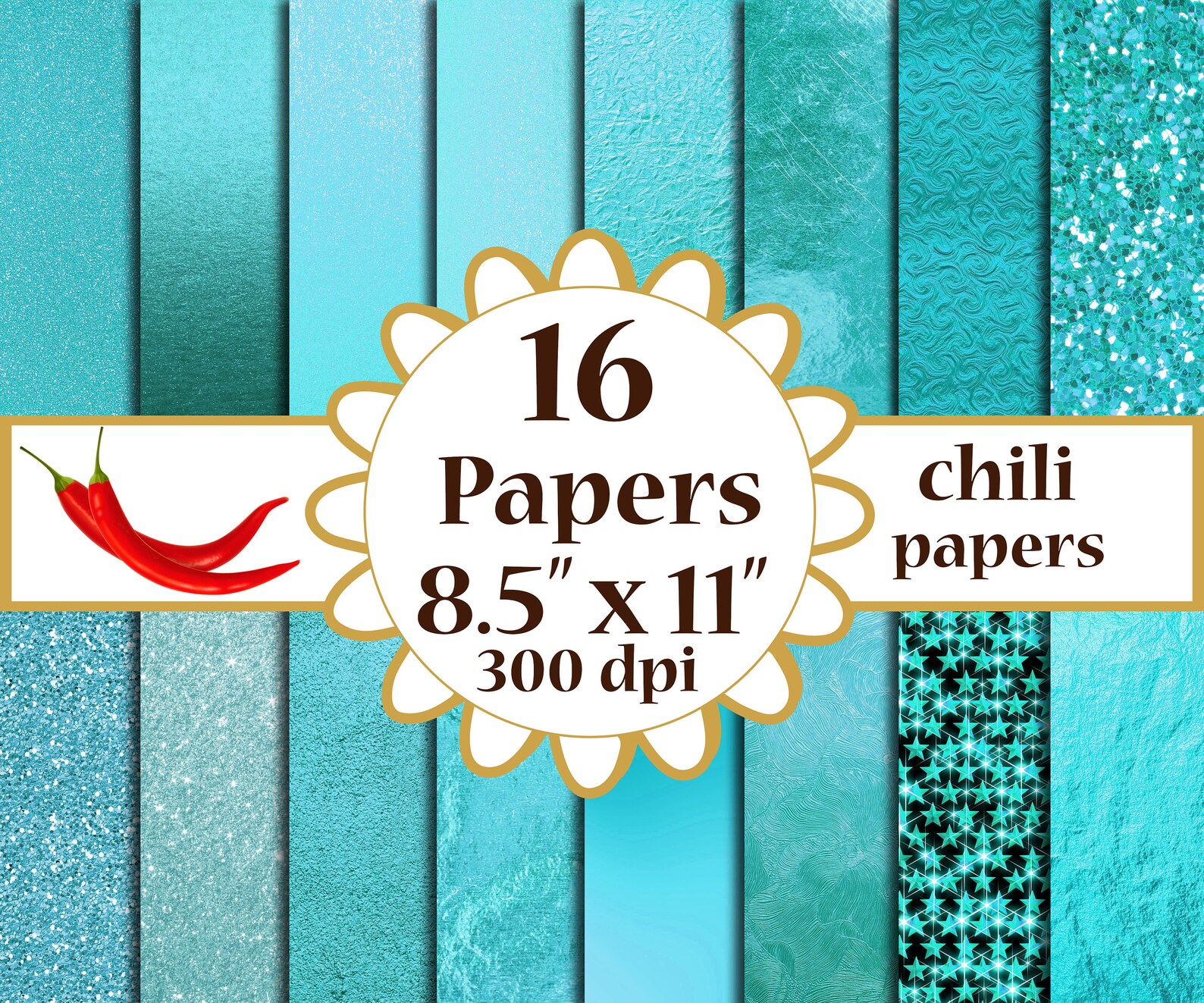 Teal Digital Paper: TEAL FOIL PAPERS Metallic Foil | Etsy