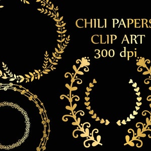 Gold Laurels Wreath Clipart: "gold CLIP Art" Hand Drawn Gold Wreaths ...