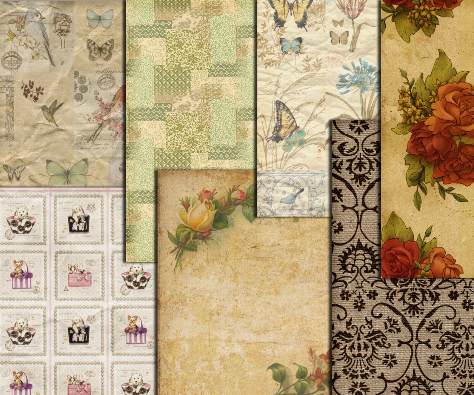 Floral Vintage Digital Papers: "antique Paper" Ephemera Papers ...