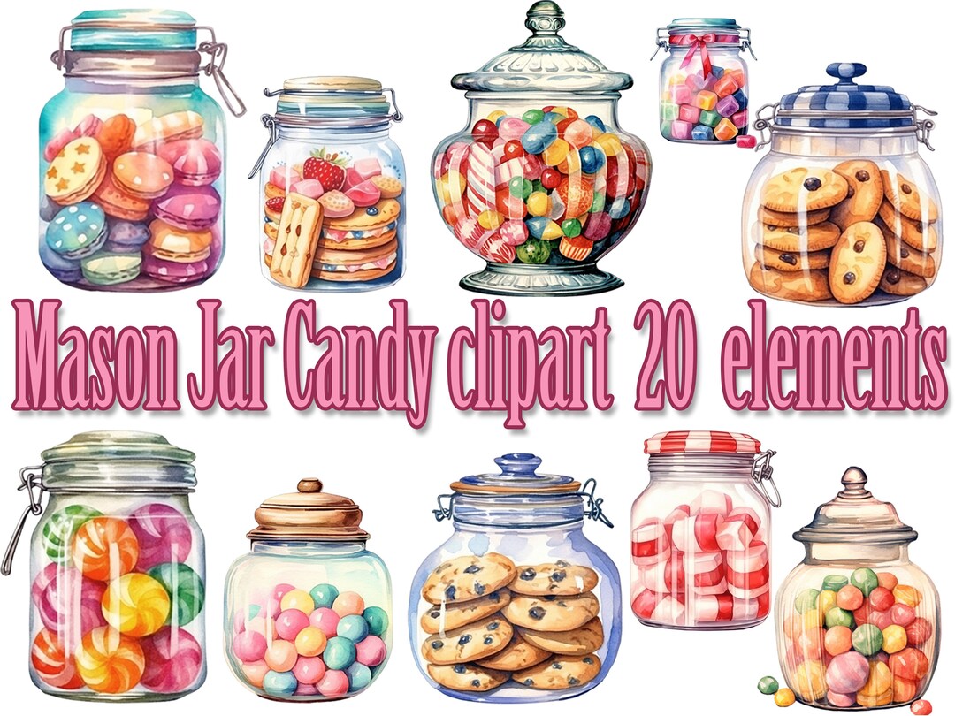 Watercolor Candy Jars Clipart,jar of Sweets Clipart,candy Clipart,cute ...