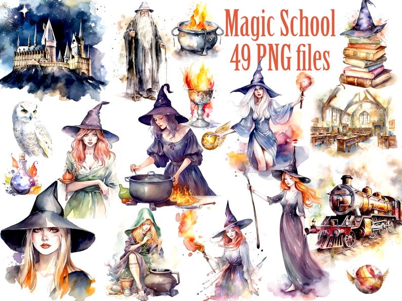 Magic School Clipart: wizard Clipart Witch and - Etsy