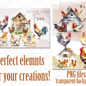 Watercolor Chicken Clipart: "rooster Clipart" Hens and Roosters,farm ...
