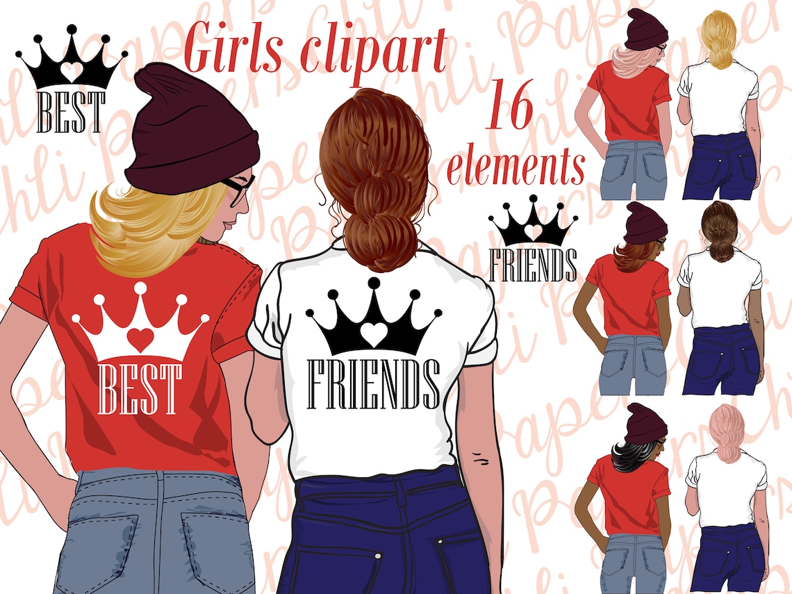 Best Friends Clipartgirls Clipartcustom Besties Clipartbff | Etsy