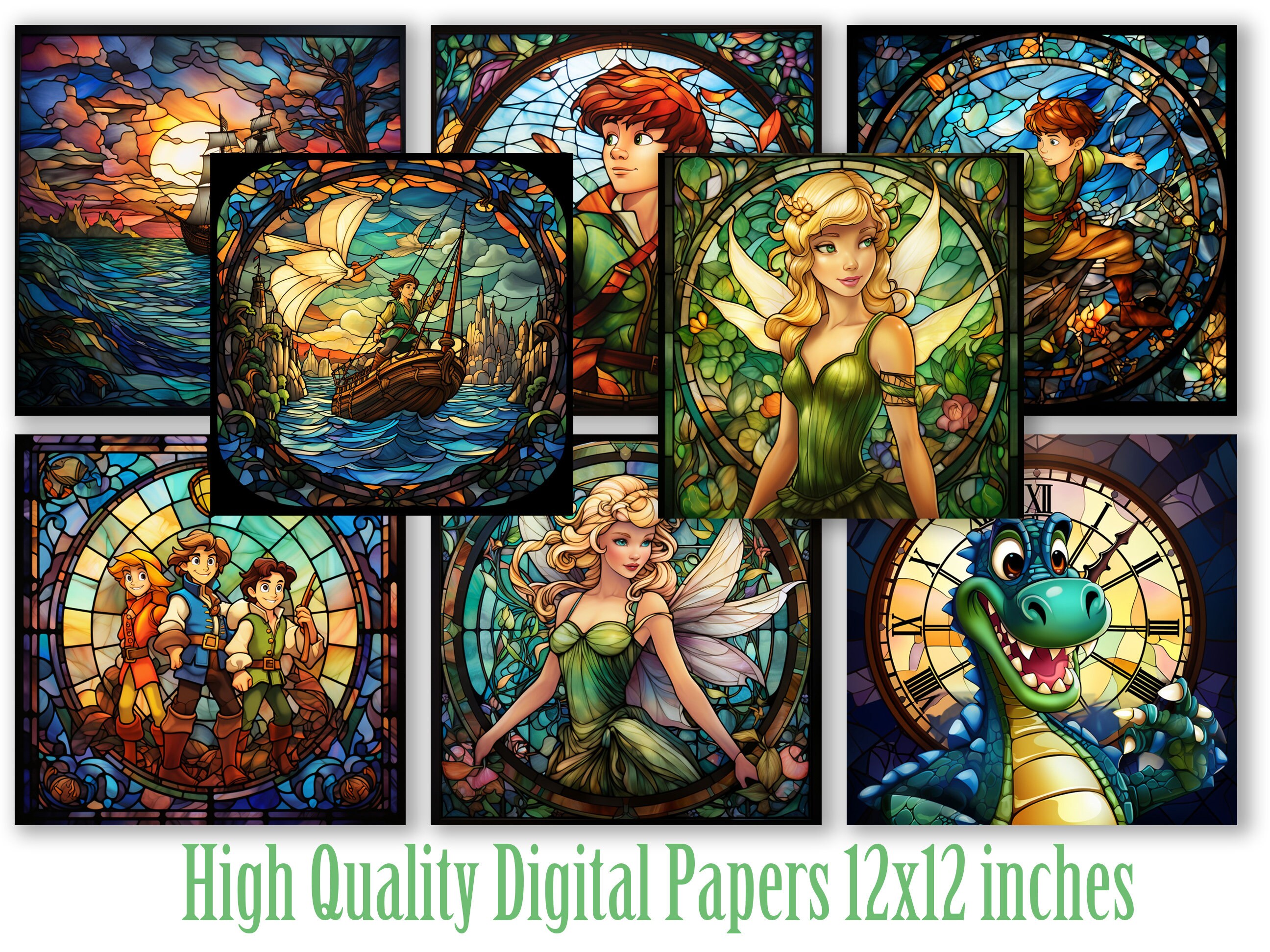 Peter Pan Digital Papers,stained Glass Digital Papers,stained Glass ...
