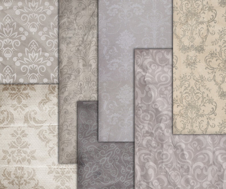 Grey Digital Paper Pack: "damask Gray" Grey Pattern Vintage Papers ...