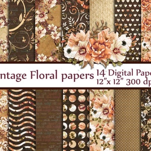 Floral Digital Paper Pack: floral Papers Floral Background Retro Papers ...