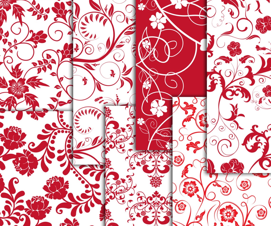 Red Floral Digital Paper: floral Papers Floral - Etsy