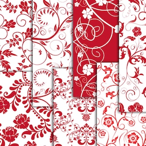 Red Floral Digital Paper: "floral Papers" Floral Backgrounds Flower ...